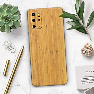 DesignSkinz Real Light Bamboo Wood Protective Vinyl Decal Wrap Skin Cover Compatible with The Samsung Galaxy S20 (Screen Trim & Back Glass Skin)