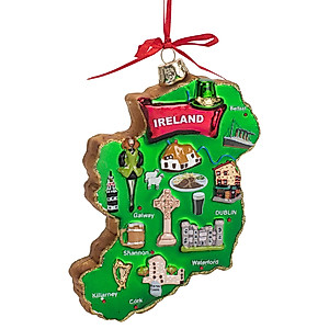Kurt Adler Ireland Map Glass Ornament, 5.25 inch, Green