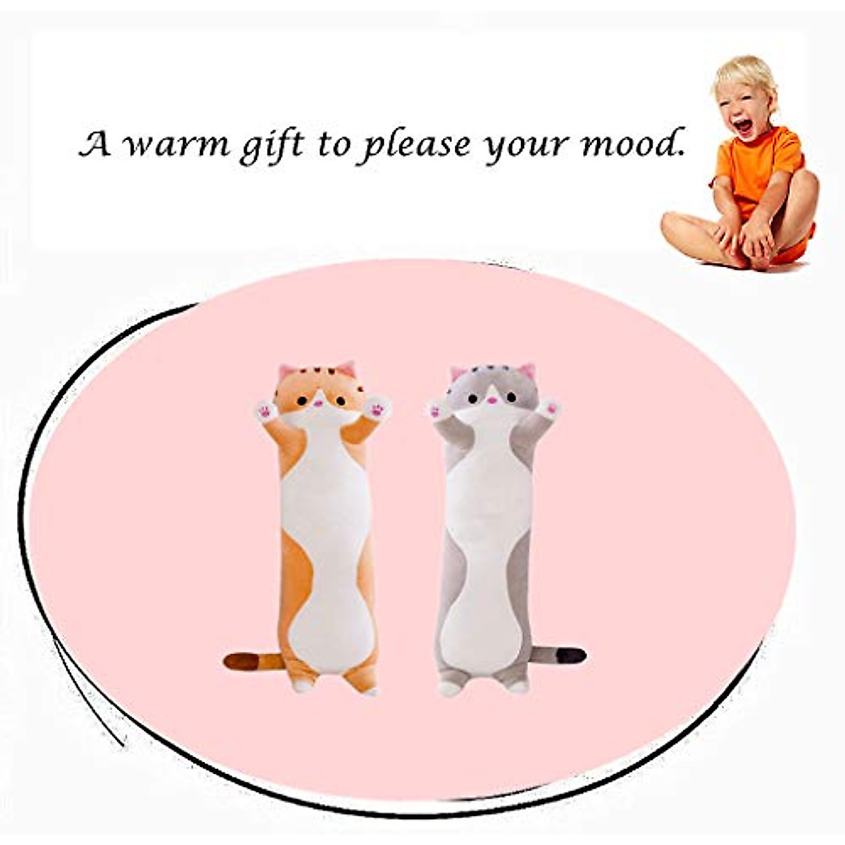 zhidiloveyou Long Plush Pillow of Cute Cat for Kids and Adults, Plush Toy Gift(27.5", Brown)