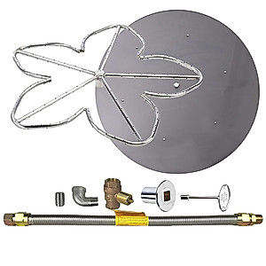 Spotix HPC Penta Match Lit Fire Pit Burner Kit with 36-Inch Stainless Steel Burner and 42-Inch Round Flat Pan, Natural Gas, Polished Chrome, with Flange, Key, Valve, Flex Line and Fittings