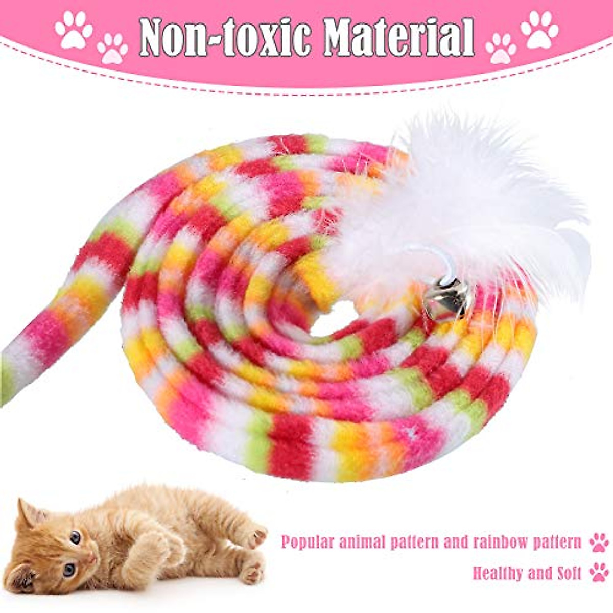 6 Pieces Cat Toys Interactive Cat Wand Toys with Feather and Bell Safe Cat Teaser Catcher Stick Toy Colorful and Sounding Christmas Wand Toys for Cats Kittens Training Pets Exerciser