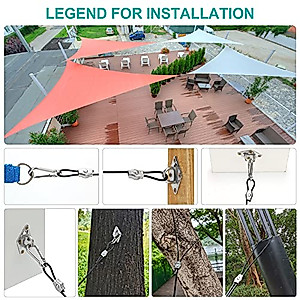 Shade Sails Installation Kits,Sun Shade Sail Hardware Kit with 4pcs 10ft Length Extension Nylon Wire Rope,Shades Awning Kit for Triangle Rectangle Shade Canopy,304 Stainless Steel, Patio Outdoor