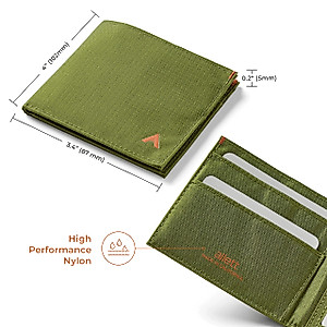 Allett Nylon Front Pocket ID Wallet, Cala Green | Vegan Front Pocket Bifold | Made With Moisture Wicking Nylon | Holds Up +/- 12 Cards