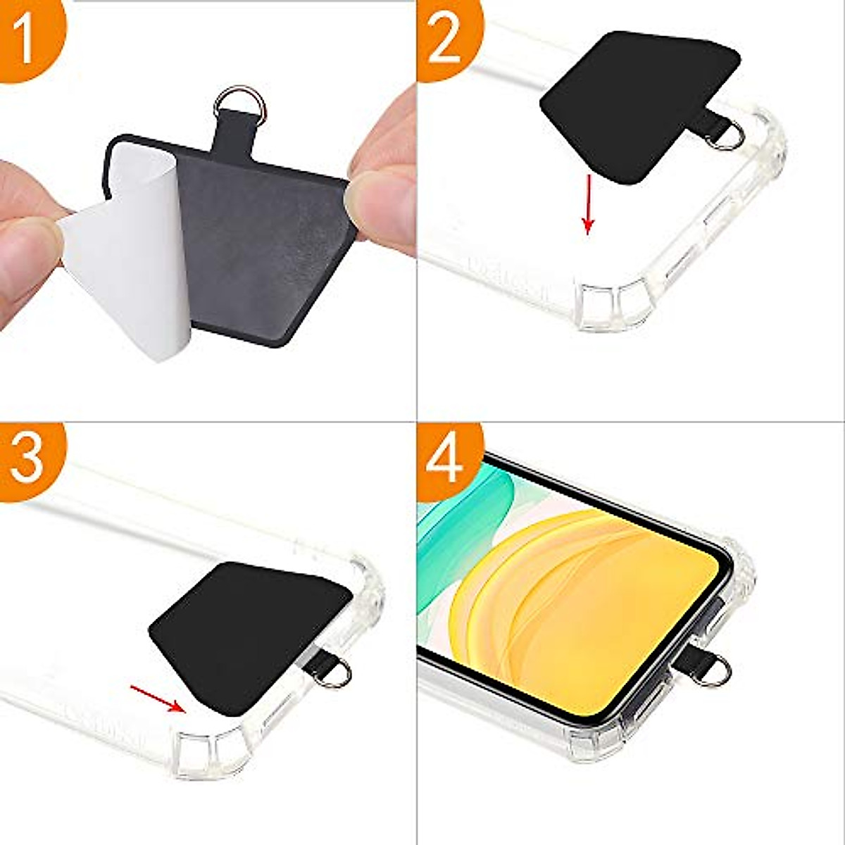 takyu Cell Phone lanyard pad, 2 Pack Universal Phone Safety Tether Connector with Adhesive Compatible for Most Smartphones (Black Black)