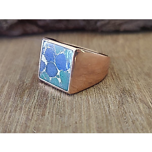 Azurite Malachite Ring, Signet Bohemian Ring, Rings for Men Women, Boho Ring, 925 Solid Sterling Silver Ring, Azurite Gemstone Ring, Statement Ring, Gift for Partner (925 Solid Silver, 11.50)