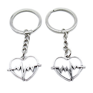 50 Pieces Keychain Keyring Door Car Key Chain Ring Tag Charms Supplies KR9D7D Heartbeat Heart Beating