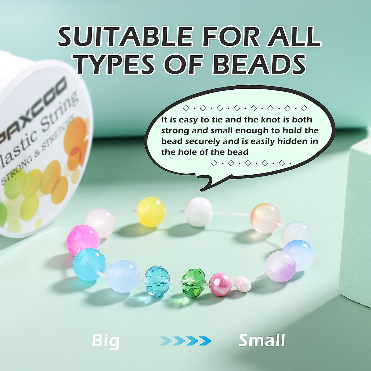 PAXCOO 2 Rolls Elastic String for Bracelets, Stretch Magic Elastic String Bead Cord Jewelry Thread for Bracelet, Necklaces, Clay Beads, Pony Beads (White)