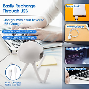 Portable Bladeless Baby Stroller Fan, Rechargeable Battery-Operated Fan with 3 Breeze Settings and Quiet Motor, Personal Fan for Baby Car Seat, Camping, Desk, Golf Cart, Wheelchair, and More (Black)