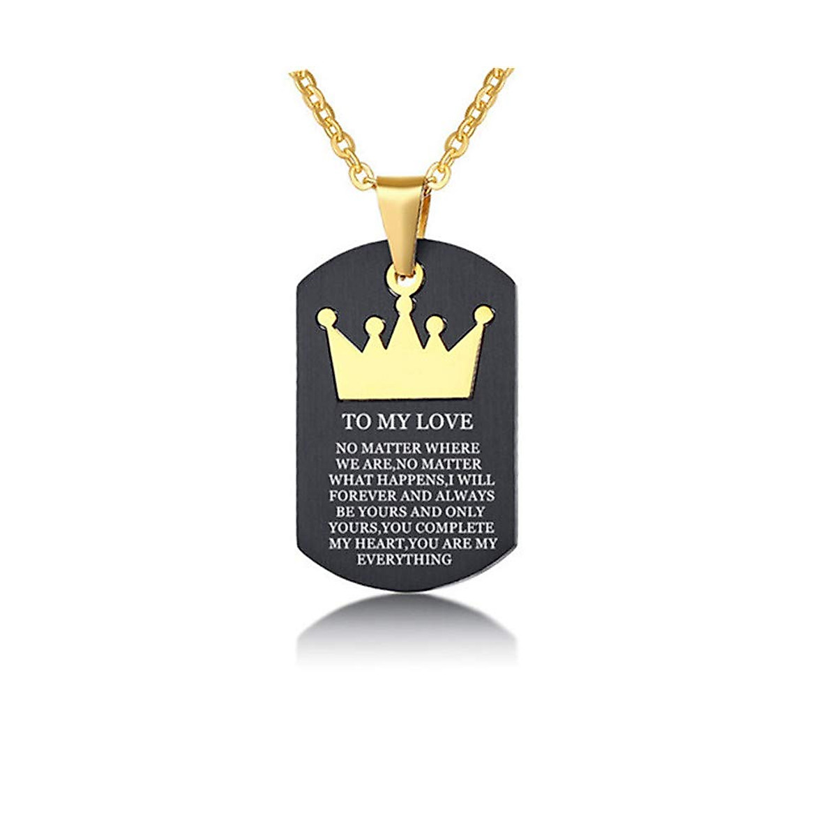 LF TO MY LOVE Necklace,Stainless Steel Personalized Name Date Customize His Queen Her King Crown Couple Dog Tag Necklace Sentimental Motivational Message Pendant for Valentine,Free Engraving