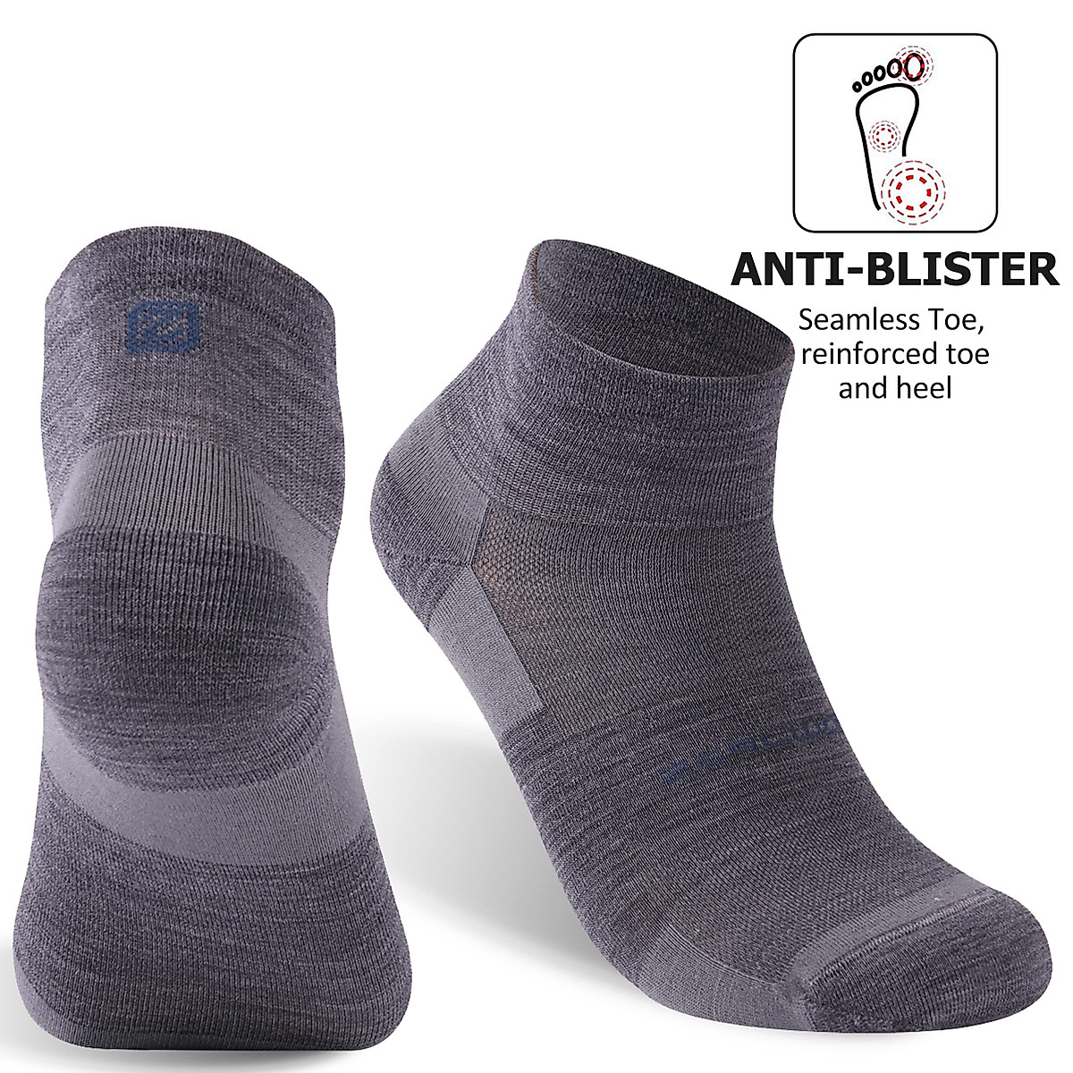 Golf Socks, ZEALWOOD Low Cut Running Socks Mens Ankle Wool Socks For Women Athletic Socks Men Womens Hiking Socks Women Men Moisture Wicking Summer Merino Wool Cycling Socks Gifts for Men,L,Grey