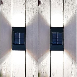 Outdoor Solar Light,Small Solar Porch Light Fence Light,Wall Lights Solar Light for Garden Outdoor Wall,6 Bead,Up and Down Bright Solar Light for Backyard Patio Garage Fence Deck (Daylight White)