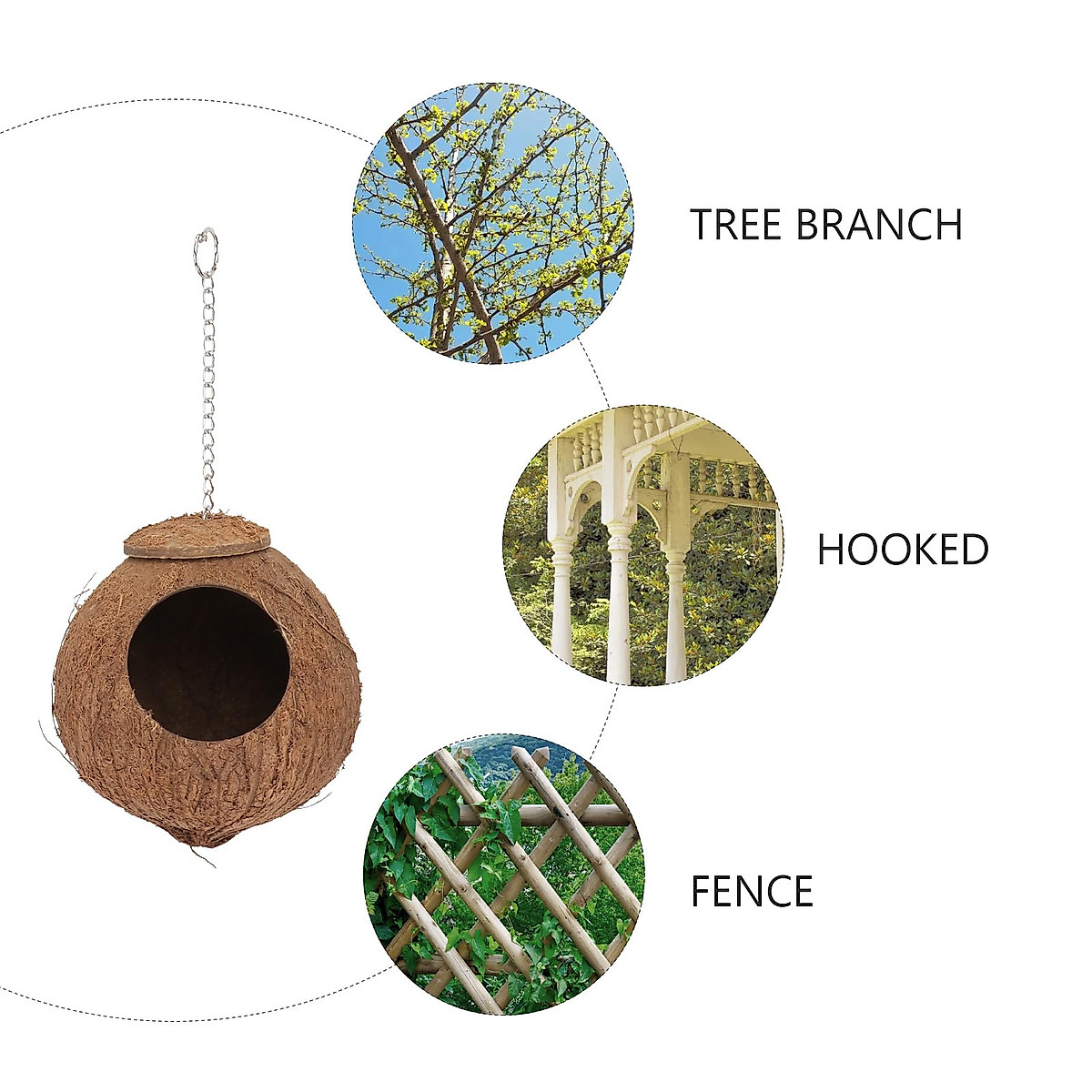 balacoo 2pcs Coconut Parakeet Nesting Box - Hanging Bird Nest Hut Natural Coconut Birdhouse Cage, Bird Hideout, Breeding Nest for Parrot Parakeet and Small Birds