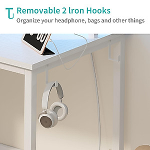 Lufeiya White Computer Desk with LED Lights and Power Outlets, 40 Inch Home Office Desks with Monitor Stand, Teen Writing Study Table Gaming Desk with Charging Station, White