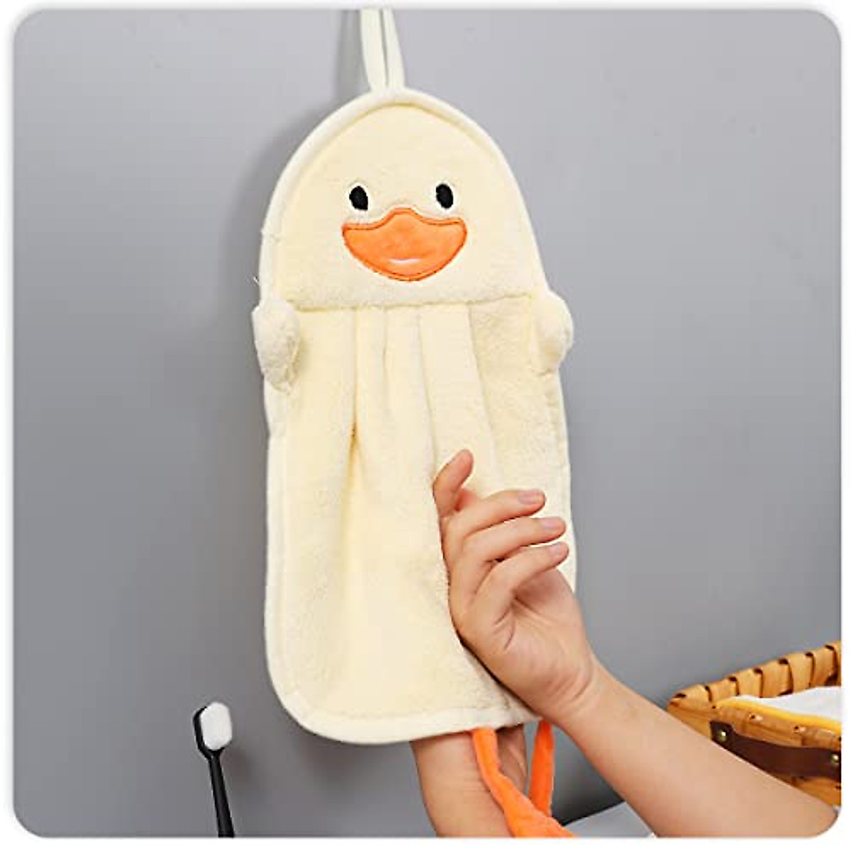 Tyrafry Cute Duck Hand Towels Super Soft Microfiber Bathroom Towels Water Absorbent Machine Washable Kitchen Towels Decorative Hand Towels with Hanging Loop, Yellow