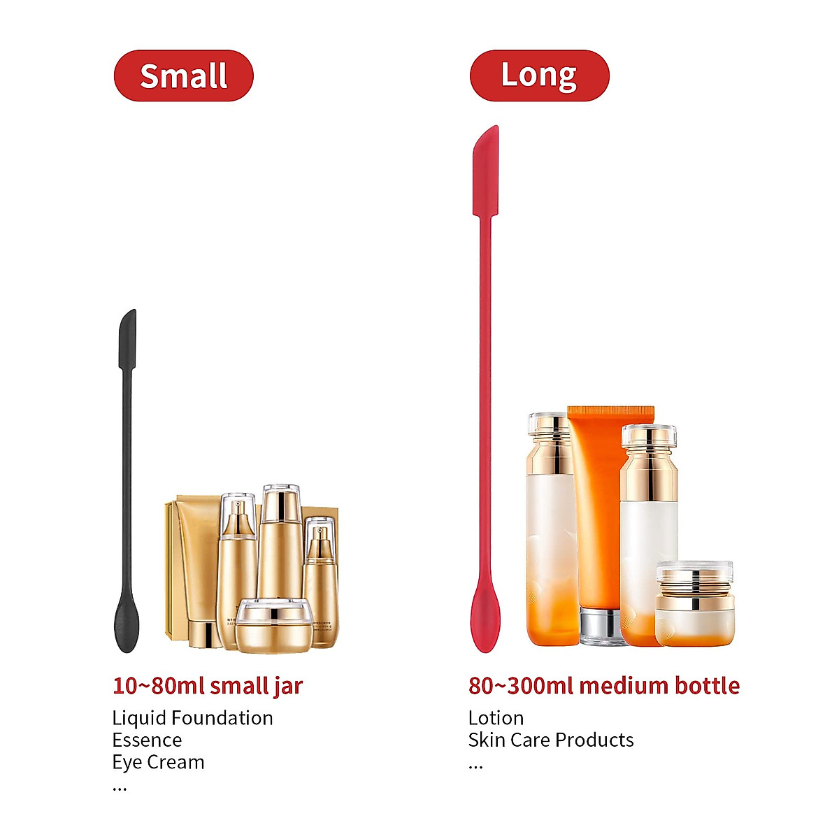 Mini Spatula Silicone Spatula Set - Cuttte 2pcs Makeup Spatula Small Spatula for Cosmetics, Reusable Beauty Spatula Tiny Spatula, Thin Jar Spatula Food Scraper, Get Last of Makeup Out, Black and Red