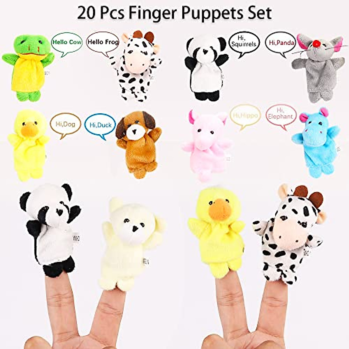 20Pcs Finger Puppets Set - Soft Plush Animals Finger Puppet Toys for Kids, Mini Plush Figures Toy Assortment for Boys & Girls, Party Favors for Shows, Playtime, Schools