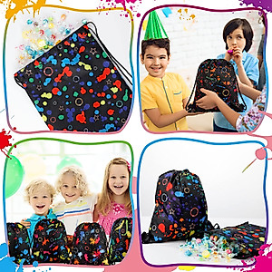 24 Pieces Glow Party Drawstring Bags Kids Neon Birthday Party Gift Bag Backpack Candy Goodie Favor Bags for Glow in Dark Party Decoration Supplies