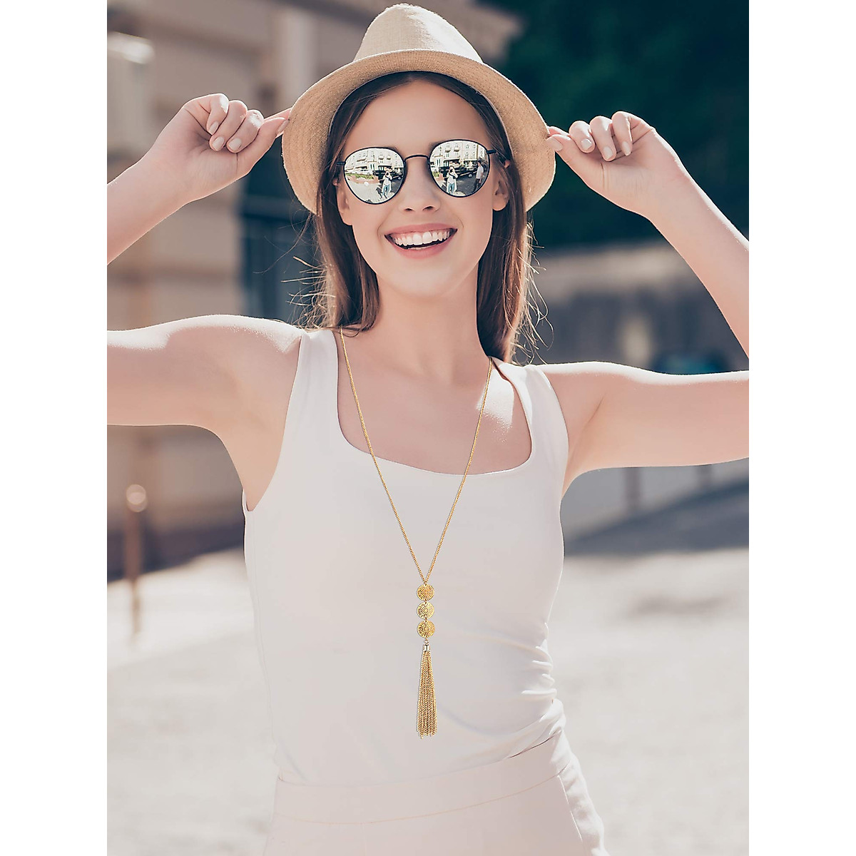 Hicarer 12 Pieces Long Pendant Necklace Set Y Tassel Leaf Circle Bar Necklace for Women (Classic Style)