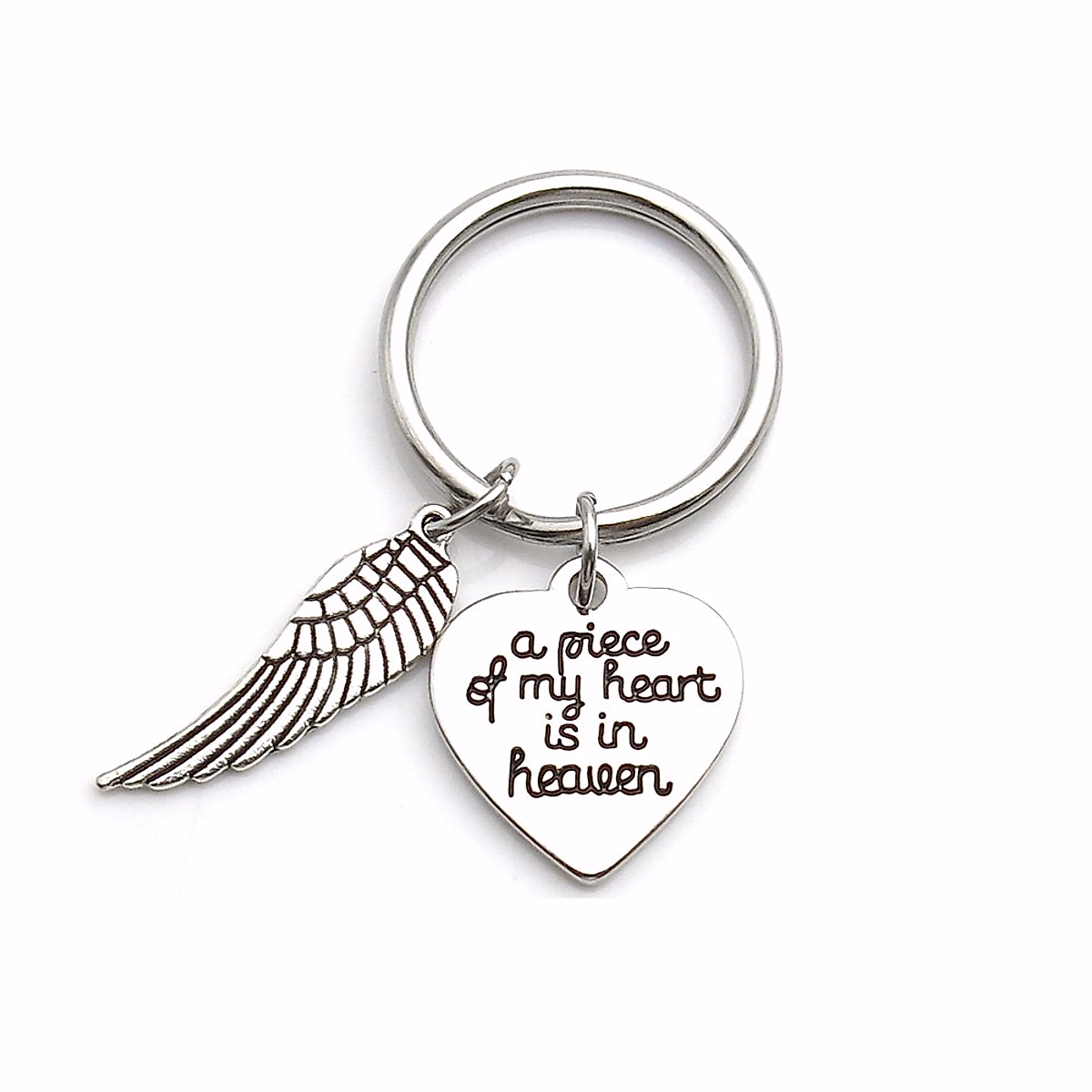 IDLAN Memorial Jewelry A Piece of My Heart is in Heaven Keychain Angel Wing Key Chain Memorial Gift