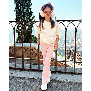 Stelle Girl's Flare Leggings High Waisted Yoga Pants Bootcut Dance Casual Pants Activewear Kids Bell Bottoms(Pink,L)