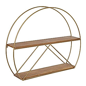 Kate and Laurel Delmar Mid-Century Modern Wall Shelf, 26" x 21", Brown and Gold, Glamorous Geometric Wall Decor