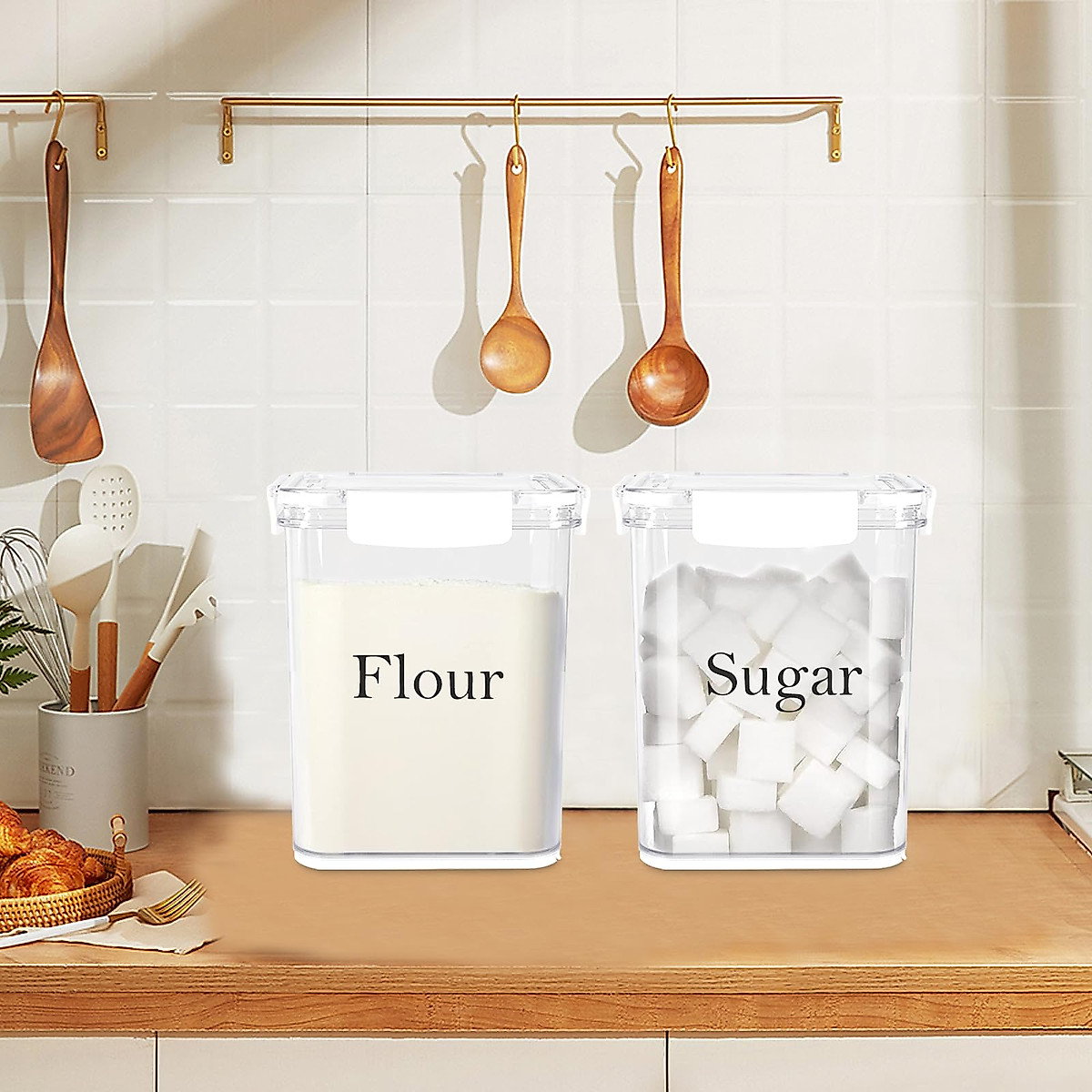 Yomjarl Set of 2 Large Food Storage Jars 4L - Airtight Containers with Lids, White with Free Spoon-Kitchen Canisters for Sugar,Flour,Coffee,Pantry Organization(2 PACK OF 4L)