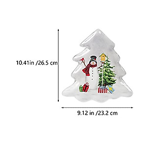 Angoily Christmas Tree Shaped Platter Ceramic Christmas Serving Platter Tray with Xmas Tree and Snowman Printed for Appetizer, Food Snacks, Fruit, Dessert for Xmas Party Table Decor, 26. 5x23. 2cm