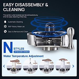 2024 NEW Metal Faucet Glass Rinser for Kitchen Sink - Upgraded Hot and Cold Switching 360° Rotating Cup Washer, Faucet Bottle Cleaner Washer for Sink Attachment, Bar Cup Rinser (Brushed Nickel)