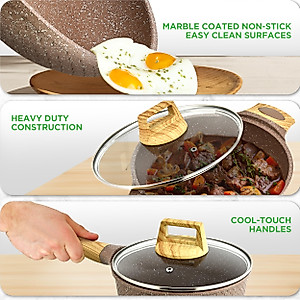 Nutrichef 22-Piece Maroon Marble Non-Stick Cookware and Bakeware Set - Professional Home Kitchen Collection with Multi-Sized Pots, Pans, and Heat-Resistant Tools