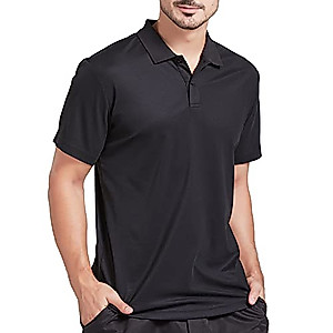 Casei Men's Polo Shirts Short Sleeve T Shirts Quick Dry Performance Tactical Shirts Moisture Wicking Golf Shirt（Black,XL）