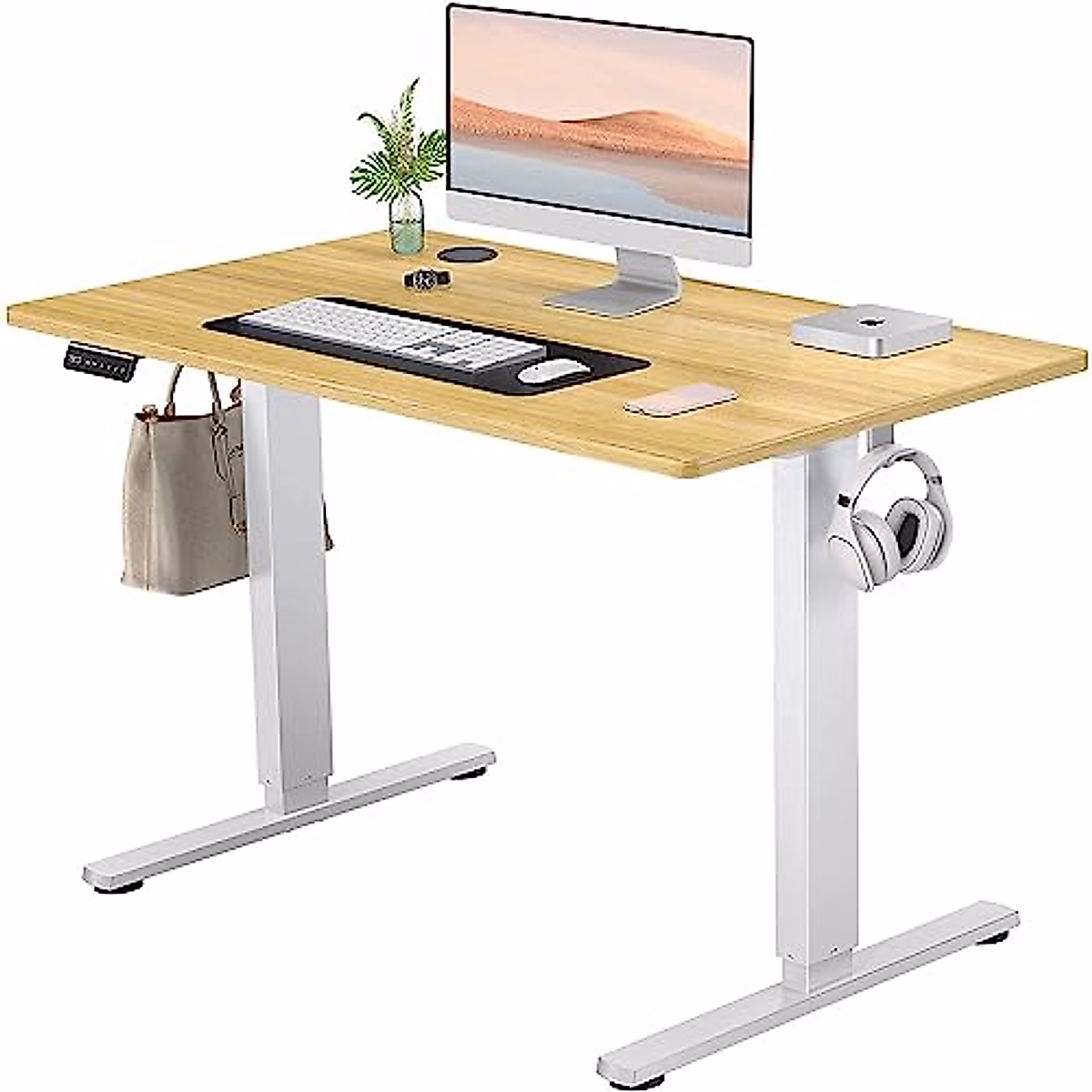 SMUG Electric Standing Desk with Memory Preset, Ergonomic Height Adjustable Table with T-Shaped Metal Bracket Modern Computer Workstations for Home Office, 4024, Natural
