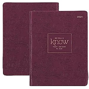Christian Art Gifts 2024 18 Month Women's Vegan Leather Personal Planner Organizer w/Zipper Closure: Be Still & Know Inspirational Bible Verse, Daily, Weekly, Monthly Planning, Maroon Floral, Large