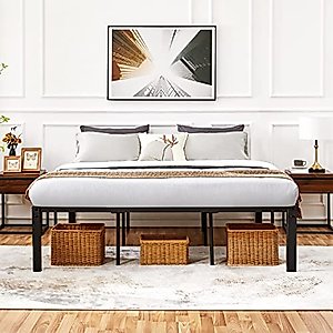 Yaheetech 18 inch California King Bed Frame Heavy Duty Metal Platform Bed with Steel Slat Support and Underbed Storage Non-Slip Mattress Foundation No Box Spring Needed Easy Assembly Black