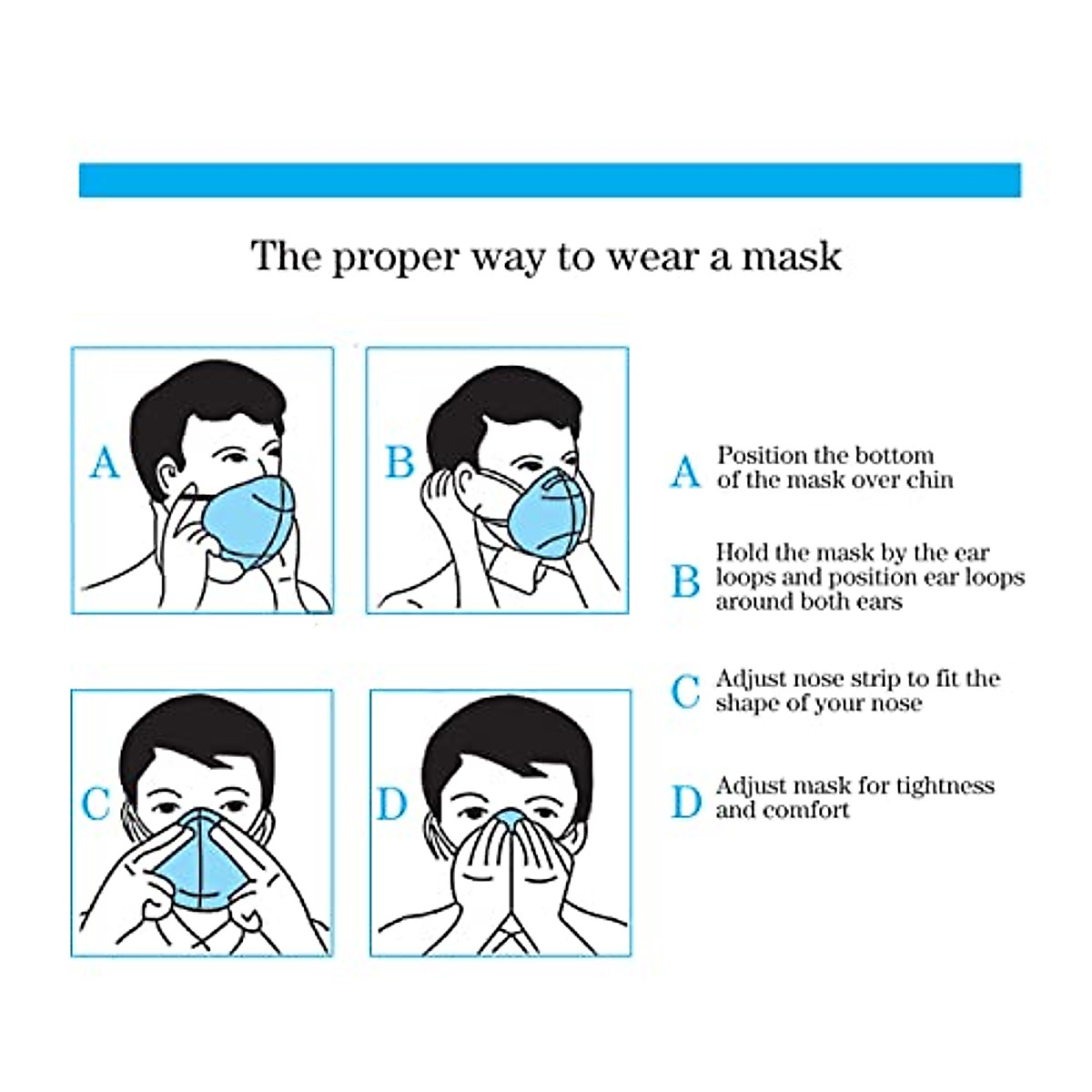 ProStar Respirator Face Mask, Fold-Style with Ear Loops, Made in USA, 20pcs, 4-Layer ≥ 95% Filter Efficiency, Blue Mask