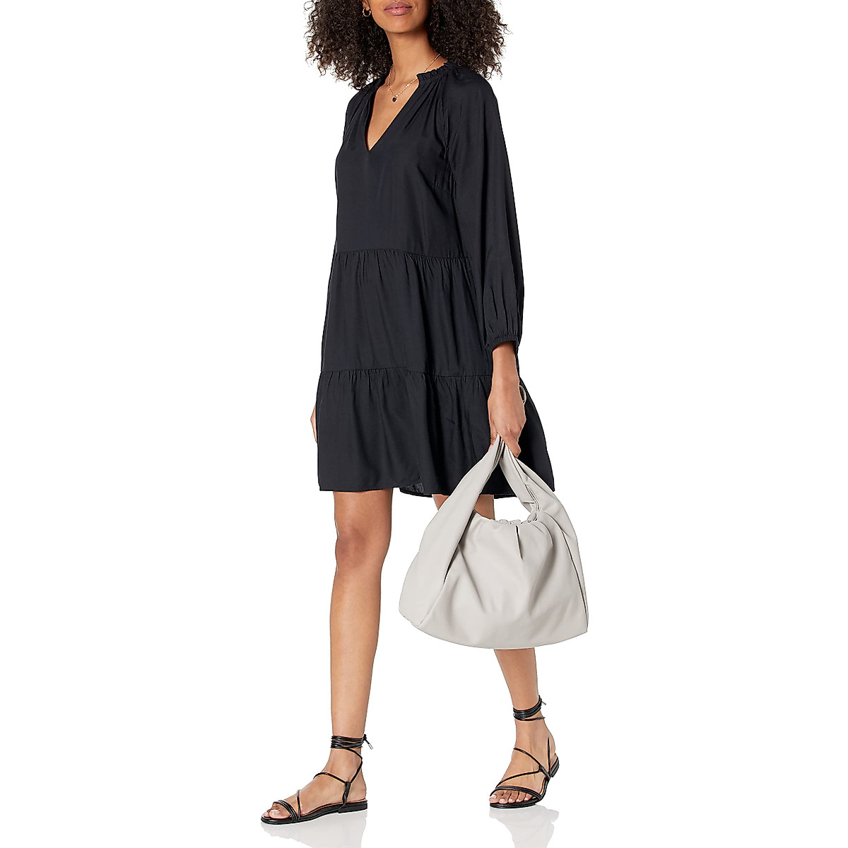 The Drop Women's @caralynmirand Ruffle-Neck Tiered Mini Dress, Black, 2X, Plus Size