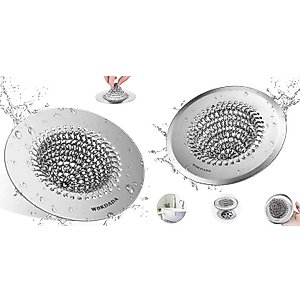 1Pack Kitchen Sink Drain Strainer for Easy Clean Large Basket & 1Pack Bathtub Drain Hair Catcher, Wokdada Fast Drainage Shower Drain Hair Catcher