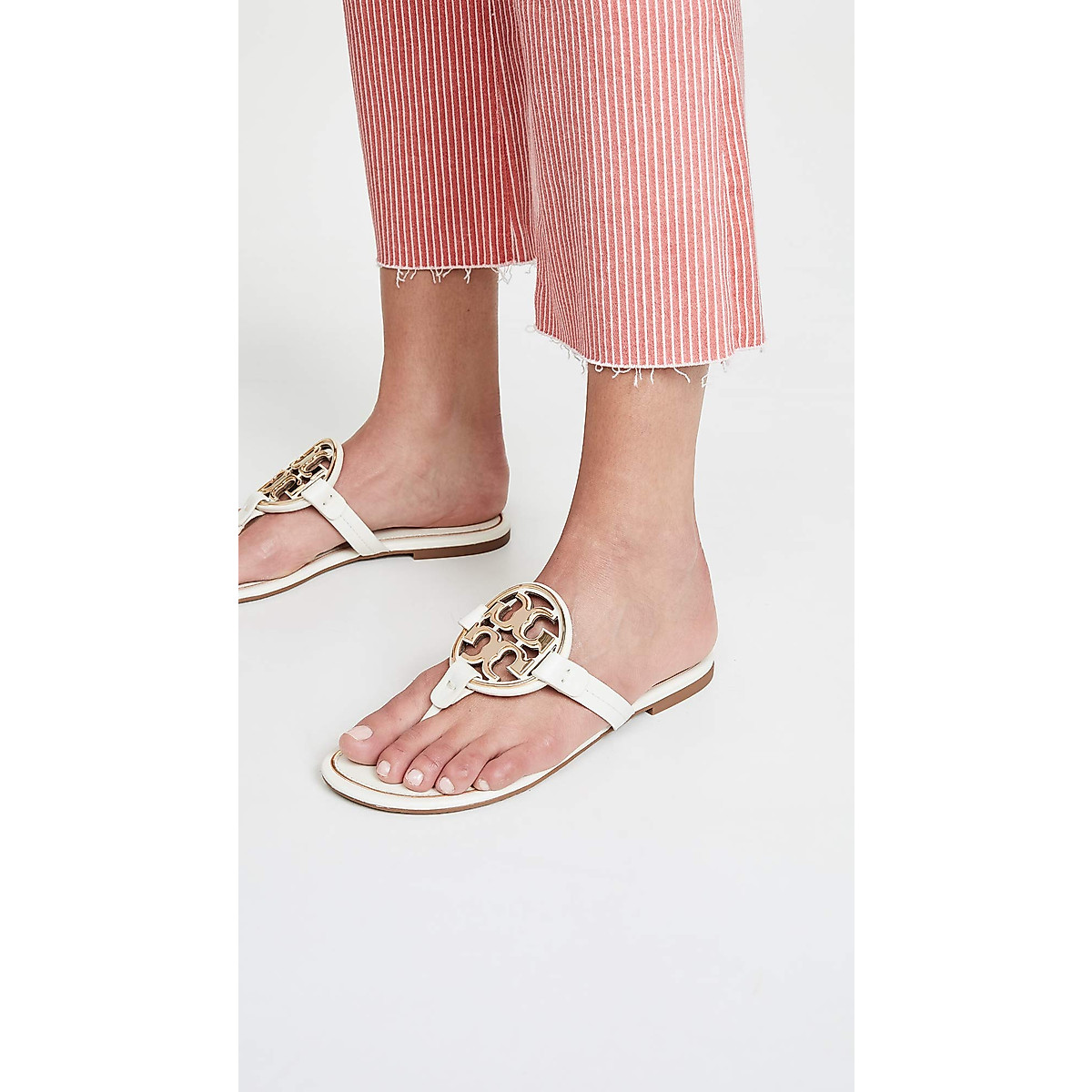 Tory Burch Women's Metal Miller Flip Flops, Bleach/Gold, 7.5 Medium US