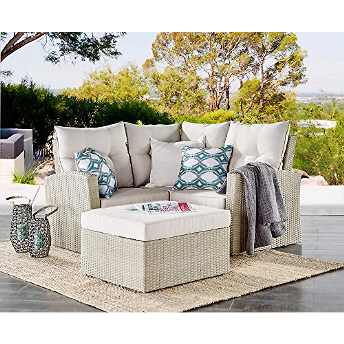 Canaan All-Weather Wicker Outdoor 26" Square Ottoman with Cushion
