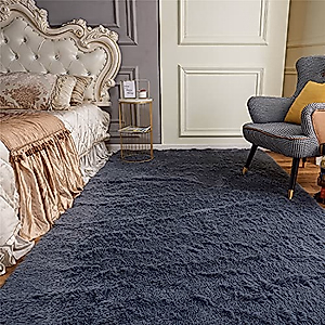 Arbosofe Rugs for Living Room, Area Rug for Bedroom, 8 x 10 Clearance Dark Grey Nursery Room Rug, Large Throw for Playroom Room- Soft, Fluffy, Shaggy Carpets for Kids Room Girls