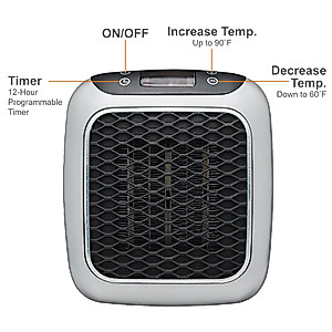 Ontel Handy Heater Turbo Heat 800W Wall Outlet Small Space Heater with Adjustable Thermostat, Programmable 12-Hour Timer, Auto Shut Off - Quiet & Space-Saving Ceramic Mini Heater (Packaging May Vary)