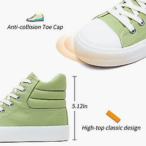 High Top Sneakers for Women White Womens High Tops Canvas Shoes Black Fashion Sneakers Casual Lace up Tennis Shoes (Green,US08)