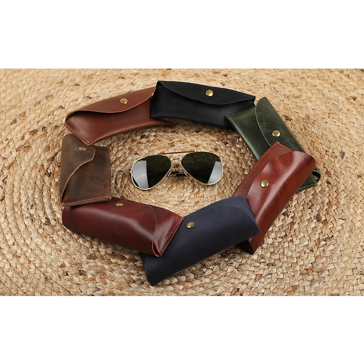 The Antiq Tan Genuine Leather Eyeglasses Case, Premium Quality, Semi-Hard, Magnetic Closure, Unisex