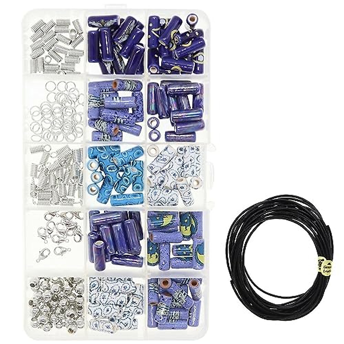 100 PCs of Blue Porcelain Beads for Jewelry Making DIY Kit with 5 Meters Leather