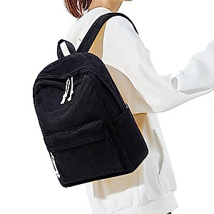 School Backpack for Teens Large Corduroy Bookbag Lightweight 17 inch Laptop Bag for Girls Boys Casual High School College (Corduroy-Black)