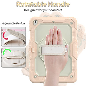 BLOSOMEET Girls Cute Case for iPad 9th Generation 2021 10.2 Inch with Tempered Glass Screen Protector & Pen Holder,KidsProof iPad 8th/7th Gen 2020 2019 Cover w/Kickstand Handle Shoulder Strap,RoseGold