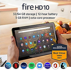 Amazon Fire HD 10 tablet, 10.1", 1080p Full HD, 32 GB, (2021 release), Lavender