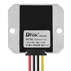 DROK Boost Buck Converter 9V-36V to 12V 5A 60W Aluminium Shell Waterproof Auto Step Up Down Voltage Regulator 12V Volt Transformer for Car Audio Solar Power System LCD Television LED Display Screen