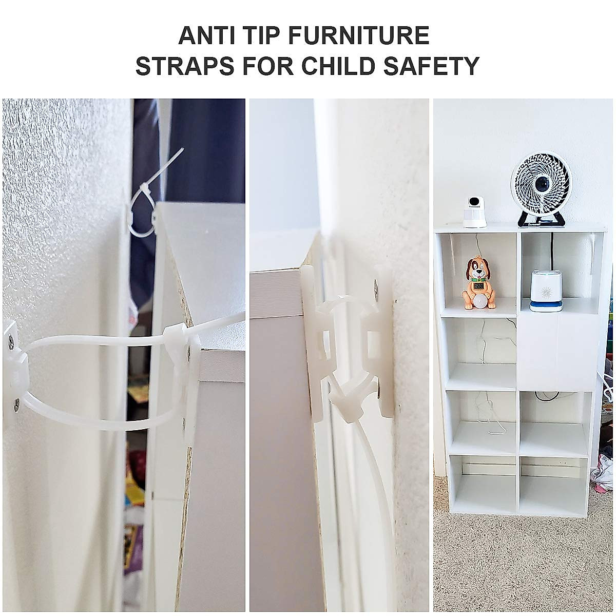 12 Pcs Furniture Straps, Baby Proofing Anti Tip Furniture Anchors Kit, Adjustable Child Toddlers Secure Wall Straps, for Dresser or Bookshelf for Cabinet TV Stand Wardrobe Drawers Tables Desk