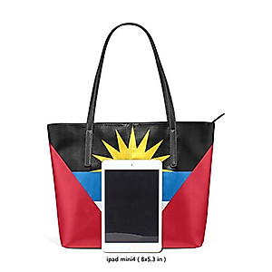 Women's Soft Leather Tote Shoulder Bag Big Capacity Handbag Antigua And Barbuda Flag