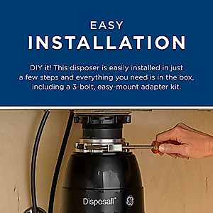GE Continuous Feed Garbage Disposal, 1/2 Horsepower, Good for Grinding: Beans, Potatoes, Peels, & Cooked Meat, Easy Install Kit Included, Non-Corded, Recommended for 2-4 Person Homes Black